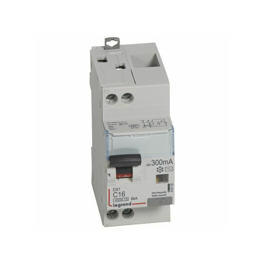 Disjoncteur diff DX³ 4500 vis/vis -U+N 230V~ 16A -typeAC 300mA - courbe C - 2 modules - 410725